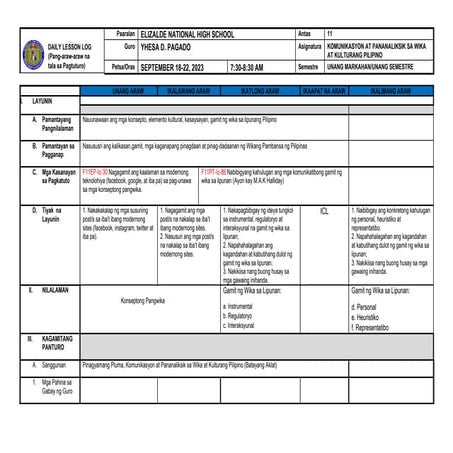 K-TO-12 GRADE 11 FILIPINO Senior High School - Komunikasyon at ...