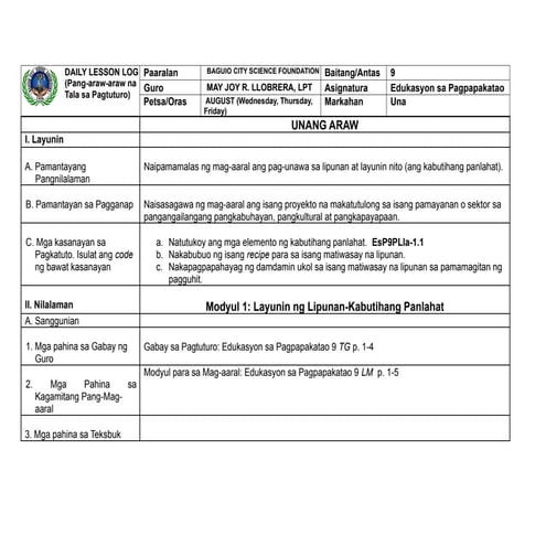 DAILY LESSON LOG ESP 9.LESSON PLAN FINAL | DOCX