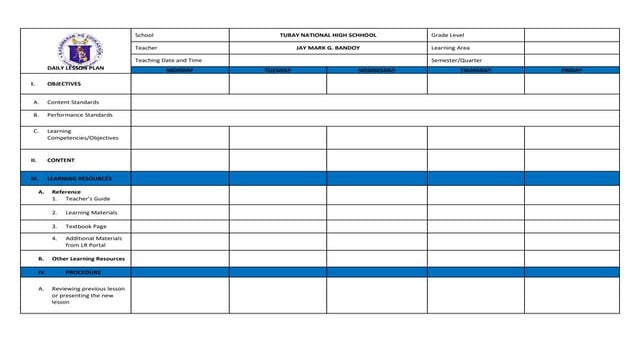 DAILY LESSON LOG TEMPLATE pdf