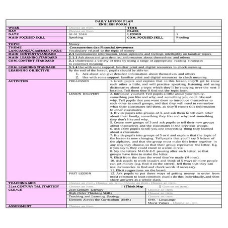 Daily lesson plan | DOCX