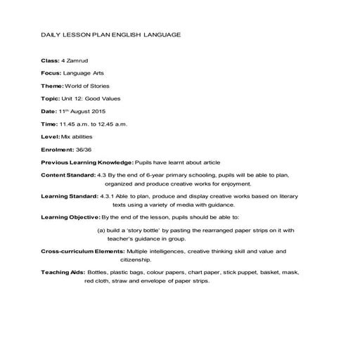 Daily lesson plan english language | DOCX