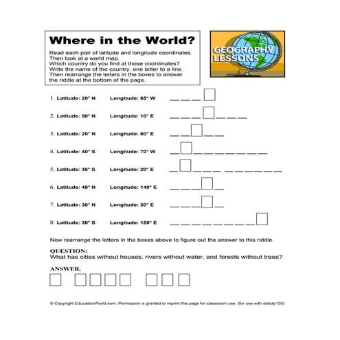 Longitude Latitude Worksheet | PDF