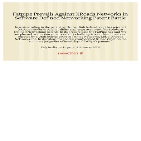 Fatpipe Prevails Against XRoads Networks in Software Defined Networking ...