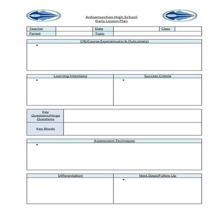 Daily planning plan template | DOCX