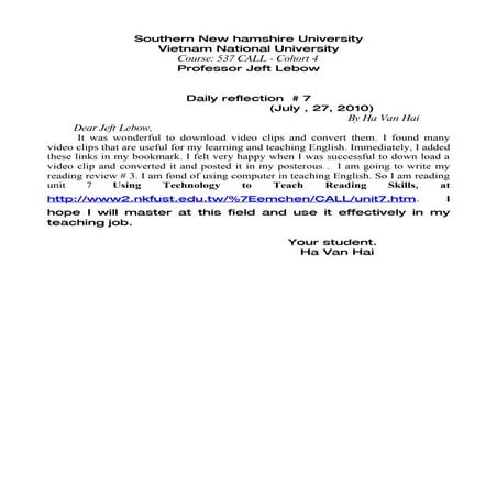 Daily reflection #7 | DOC | Education