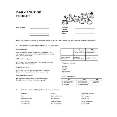 Daily routines worksheet