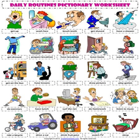 Daily Routines 1 Pictionary Poster Vocabulary Worksheet Pdf