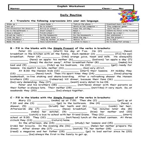 Daily routine simple present with key | DOC