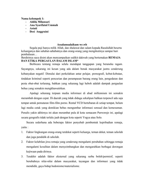 Pergaulan remaja yang islami | PPTX