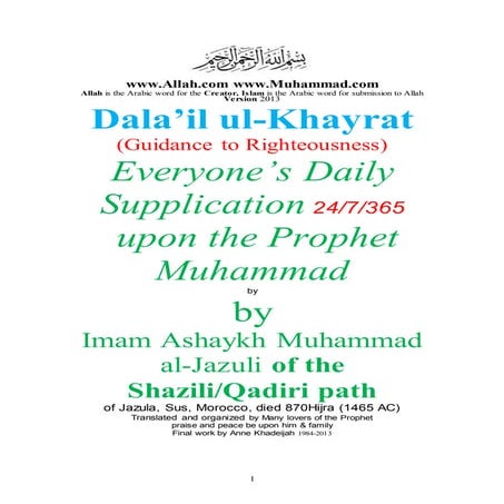 Dalail ul khayrat daily praising of the prophet | DOCX