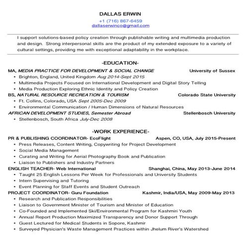 Dallas Erwin CV- 2015 | PDF