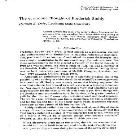 FREDERICK SODDY ECONOMICAL THOUGHT, Heman Daly | PDF