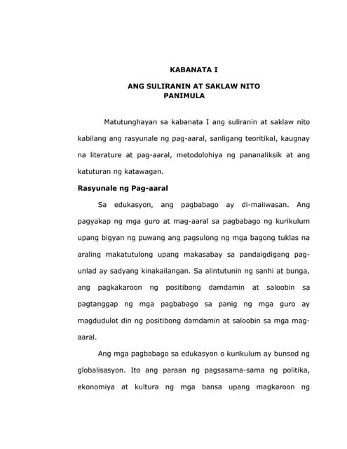 MGA SALIK NA NAKAAAPEKTO SA ANTAS NG PAGUNAWA SA PAGBASA NG MGA MAG-AARAL SA JUNIOR HIGH SCHOOL ...