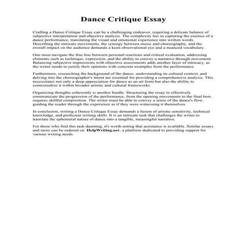 Dance Critique Essay. Baptist University of the Américas | PDF