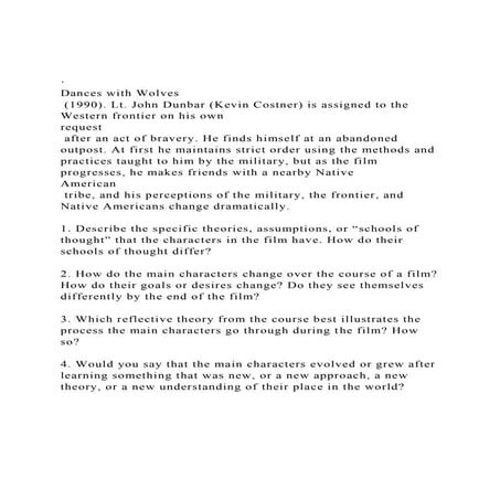 · Dances with Wolves (1990). Lt. John Dunbar (Kevin Costner) | DOCX