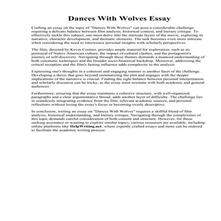 Dances With Wolves Essay. Dances With Wolves Historical Accuracy and ...