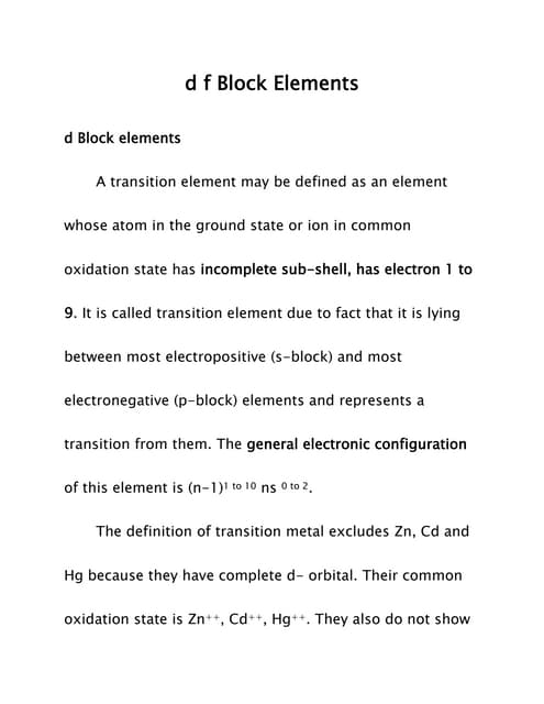 Inorganic d-block elements For BSc First Year Students | PPTX