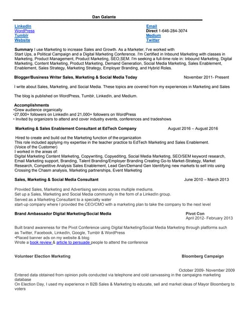 Marketing Education & Training Dan Galante | DOCX | Marketing and Advertising | Business