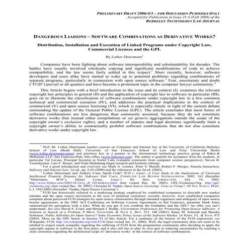 Dangerous Liaisons - Software Combinations as Derivative Works? | PDF