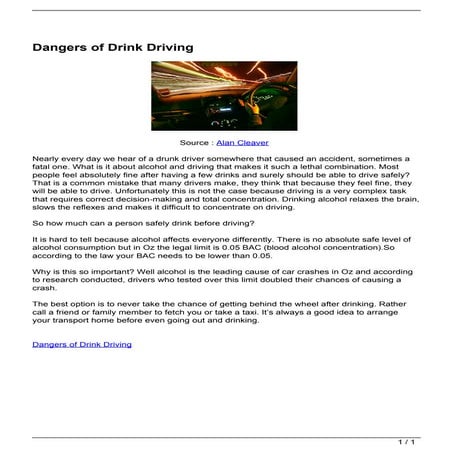 Dangers of Drink Driving