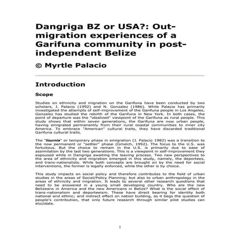 Dangriga, Belize or USA: Out-migration Experiences of a Garifuna ...