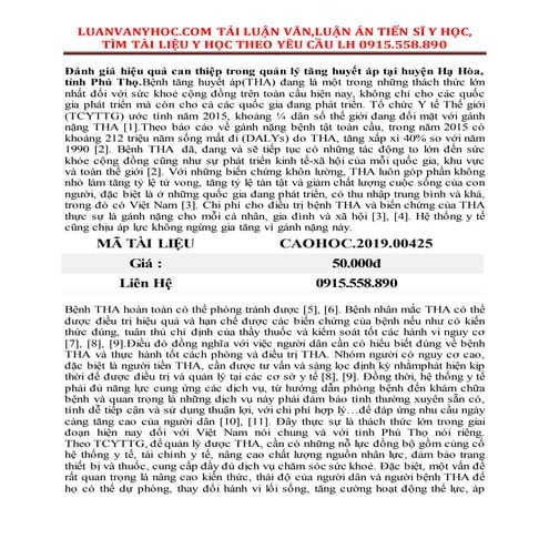 Đánh giá hiệu quả can thiệp trong quản lý tăng huyết áp tại huyện Hạ ...