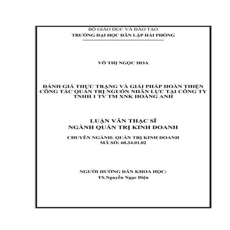 Đánh giá thực trạng và giải pháp hoàn thiện công tác quản trị nguồn nhân lực tại công ty tnhh 1 ...