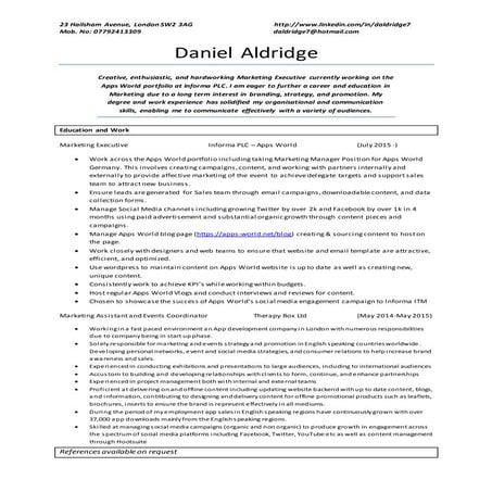 Daniel aldridge cv (final) | DOCX