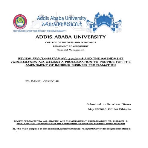 REVIEW PROCLAMATION NO. 592/2008 AND THE AMENDMENT PROCLAMATION NO ...
