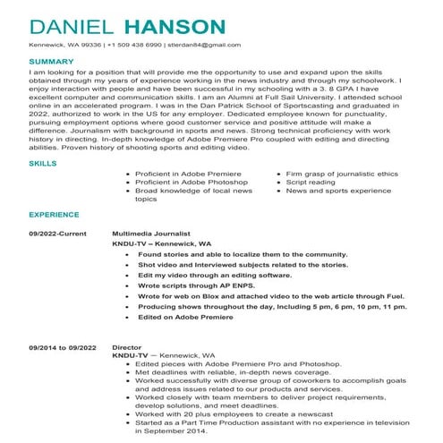 Daniel Hanson's Updated Resume For Posted Jobs | DOCX