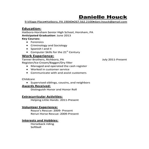 Danielle houck resume | DOCX