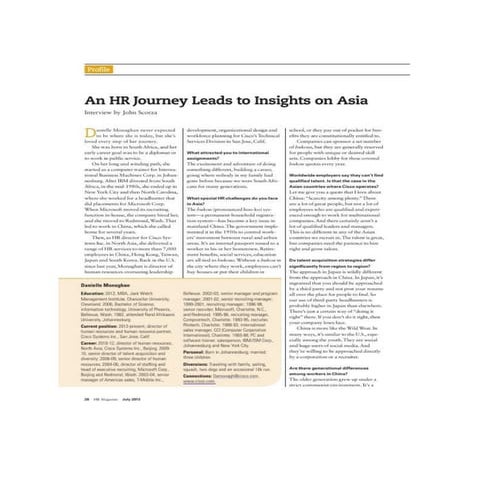 Danielle Monaghan "An HR Journey Leads to Insights on Asia" Interview Article, HR Magazine july ...