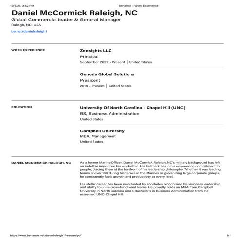 Portfolio of Daniel McCormick Raleigh, NC | PDF