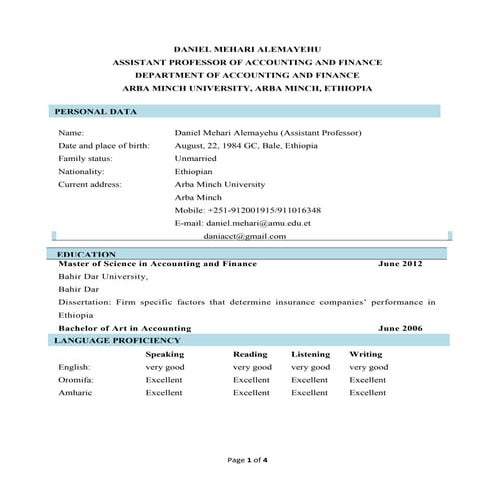 Daniel mehari alemayehu cv 2019 | PDF