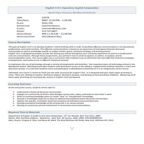 Syllabus - 1311 - Spring 2010 | PDF | Undergraduate Education | College ...