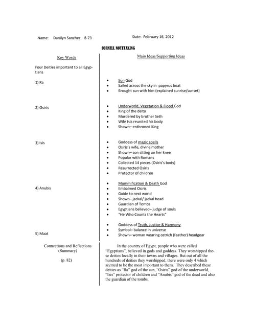 Ancient egyptian god and goddess note taking pg 1 | PDF