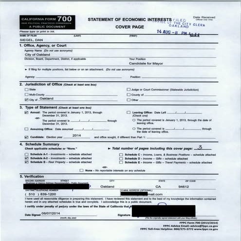 Dan Siegel FPPC Form 700 | PDF