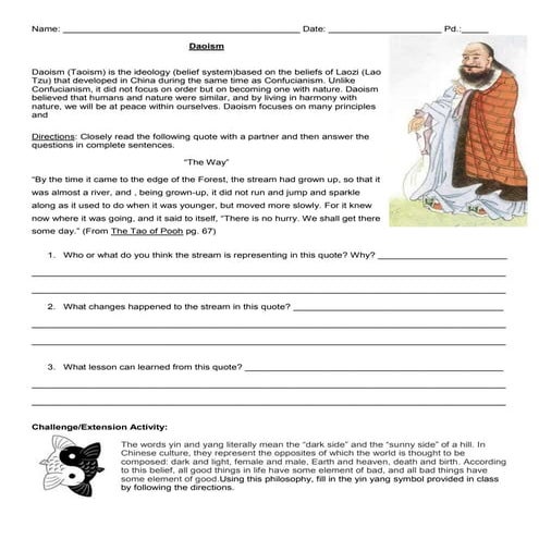 Daoism classwork sheet | DOCX