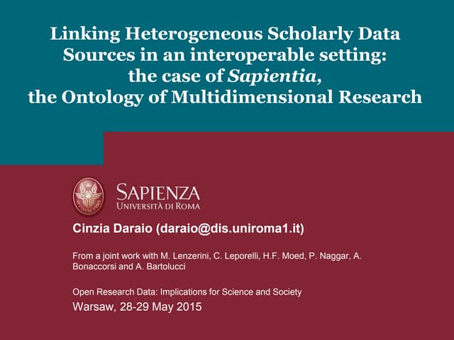 Linking Heterogeneous Scholarly Data Sources In An Interoperable Setting The Case Of Sapientia