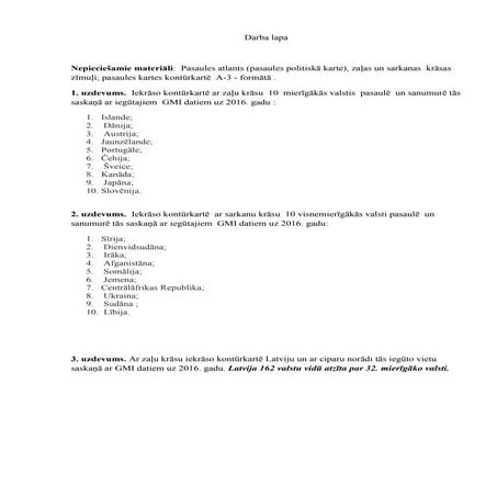 Pasaules lielākā mācību stunda "Globālais miera indekss". Darba lapa | PDF