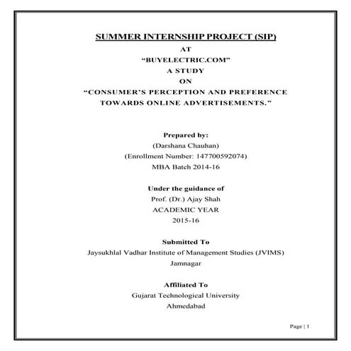 Darshana chauhan sip report | PDF