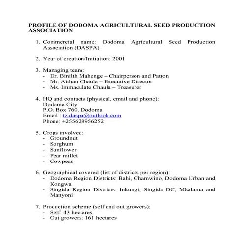 Daspa profile and workplan 2020 2021 | PDF