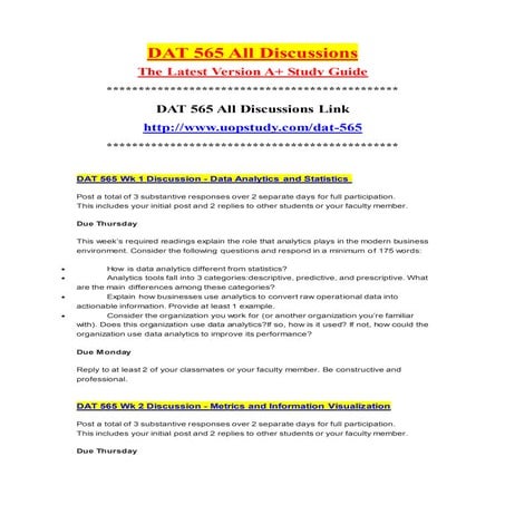 Dat 565 all discussions uop course guide uopstudy.com