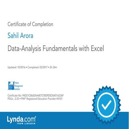 Data analysis fundamentalswithexcel-certificateofcompletion (1) | PPT