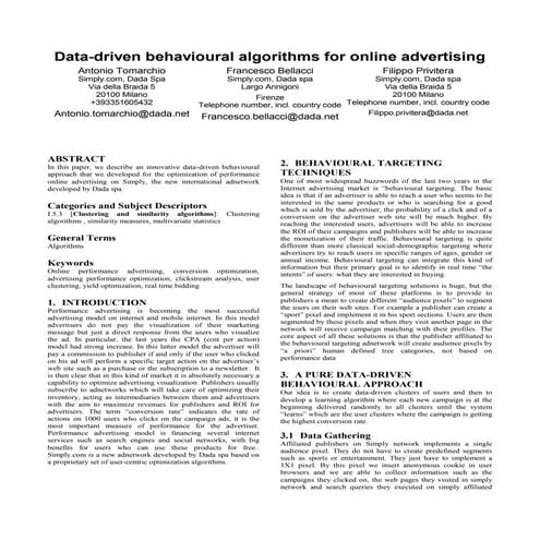 Simply Data driven behavioural algorithms | PDF