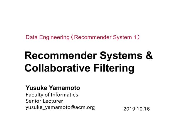 Collaborative Filtering 1 User Based Cf Pdf