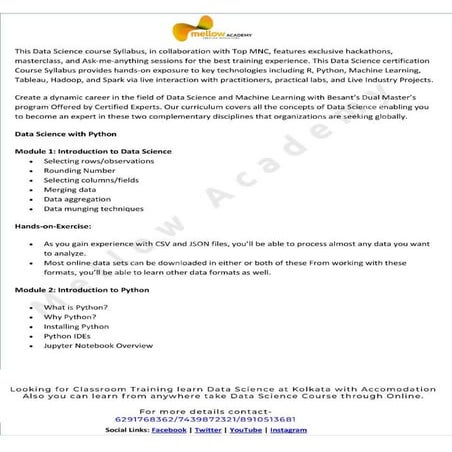 Data Science Course Syllabus Mellow Academy Pdf