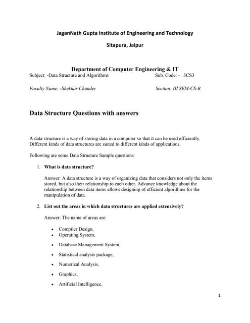 Data Structure Questions Doc Databases Computer Software And Applications