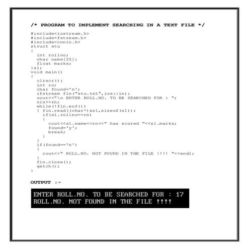 Program To Implement Searching In A Text File Docx Programming