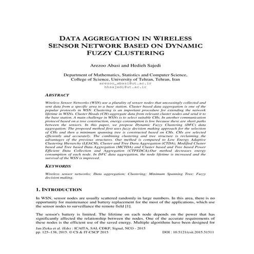Data Aggregation In Wireless Sensor Network Based On Dynamic Fuzzy Clustering Pdf